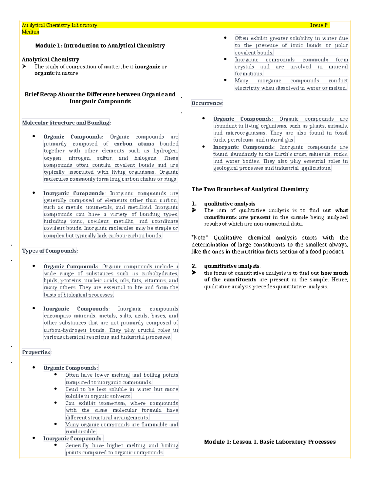 Anachem Lab Notes: Intro to Analytical Chemistry & Techniques - Studocu