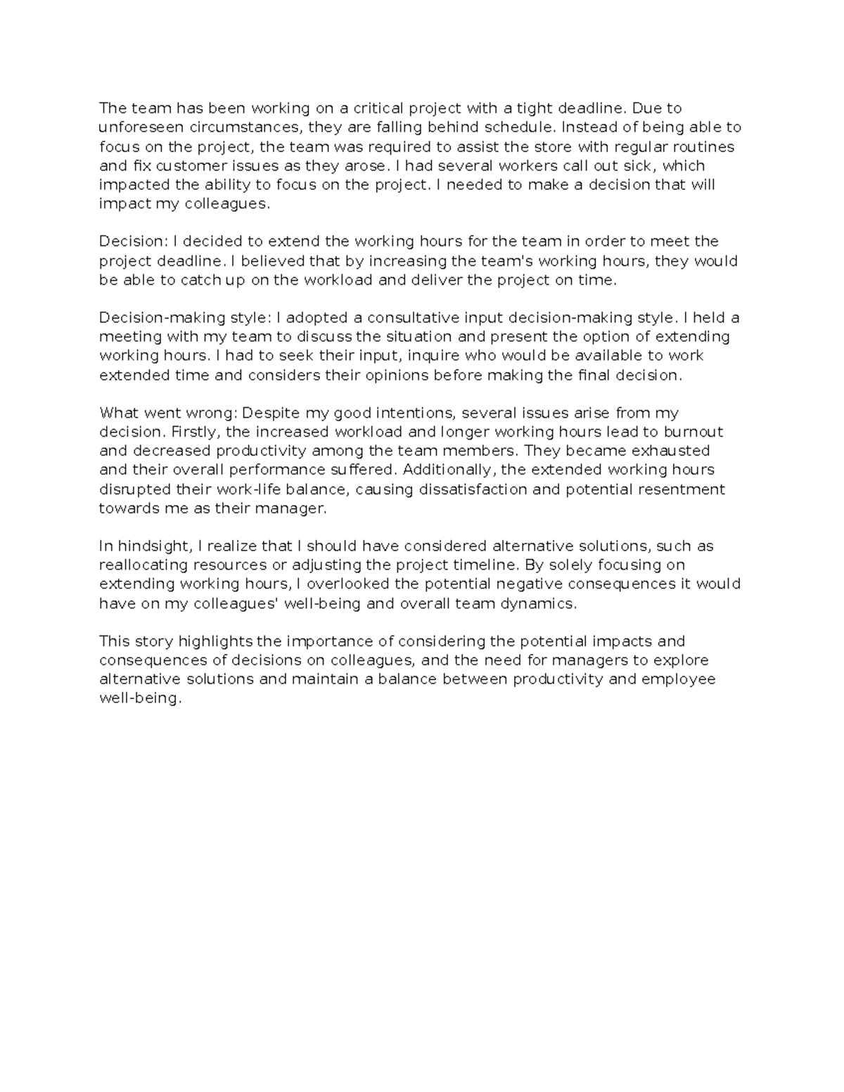 5-2 Discussion: Managing Project Deadlines and Team Well-Being - Studocu