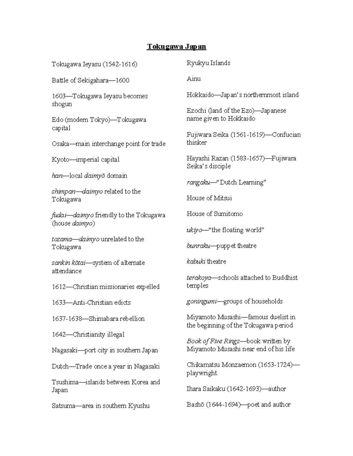 6-JH-Tokugawa Shogunate Key Concepts and Historical Overview - Studocu