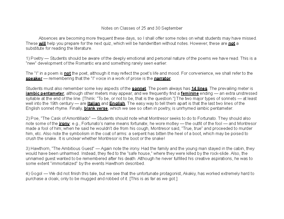 Notes on Classes from 25 & 30 Sep: Quiz Prep Insights - Studocu