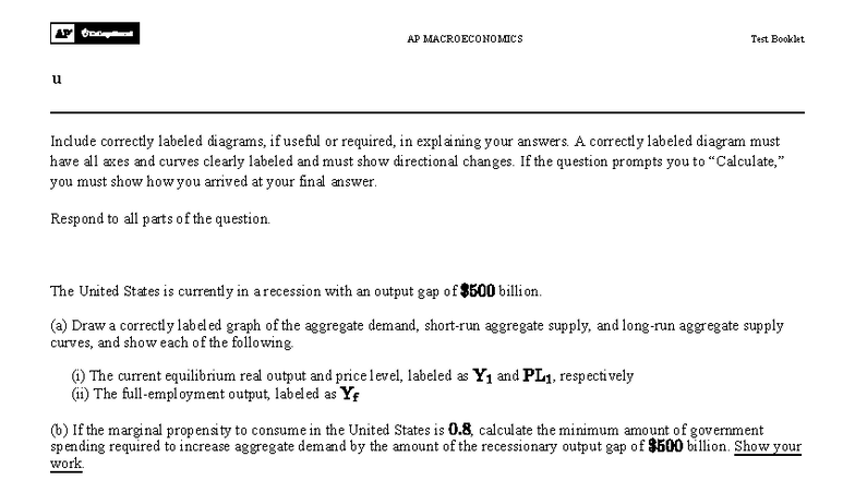 AP MACROECONOMICS FRQ Practice Test Booklet - Studocu