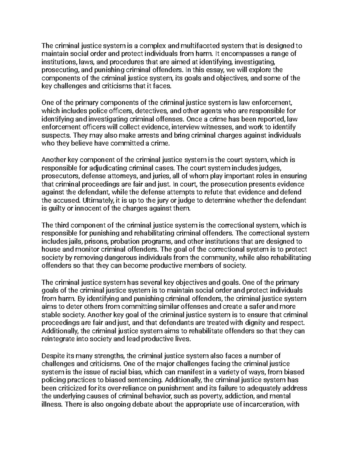 Criminal justice system essay - The criminal justice system is a ...
