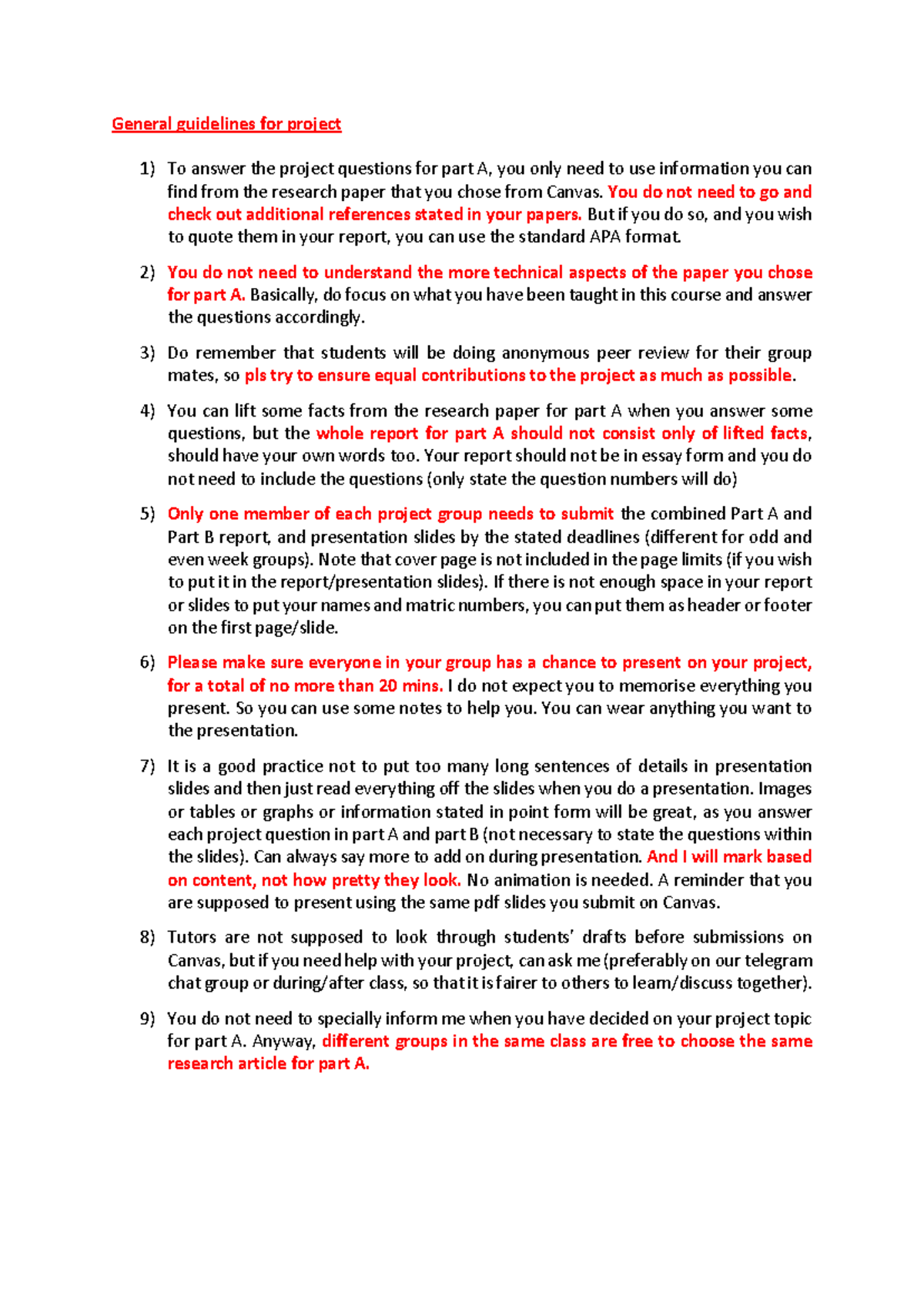 Project Guidelines For Part A Key Instructions And Tips Studocu