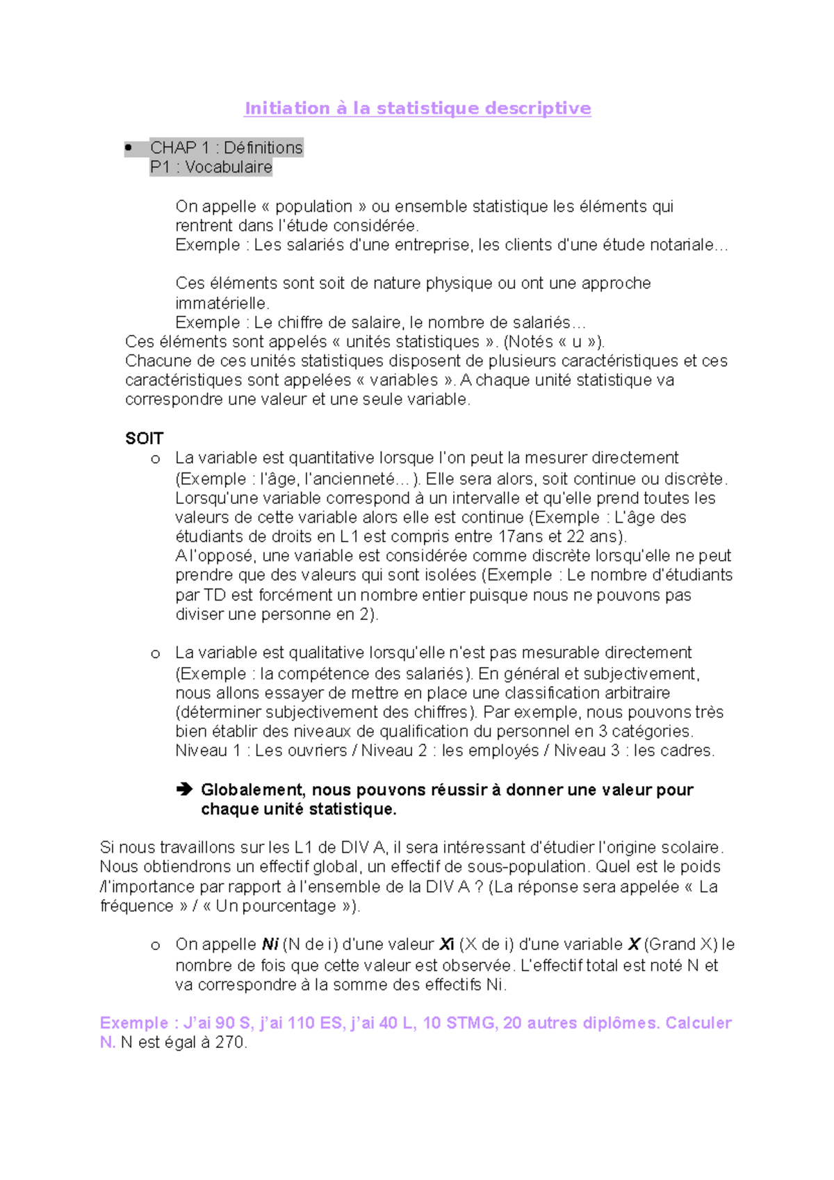 Initiation à la statistique descriptive - Initiation à la statistique ...