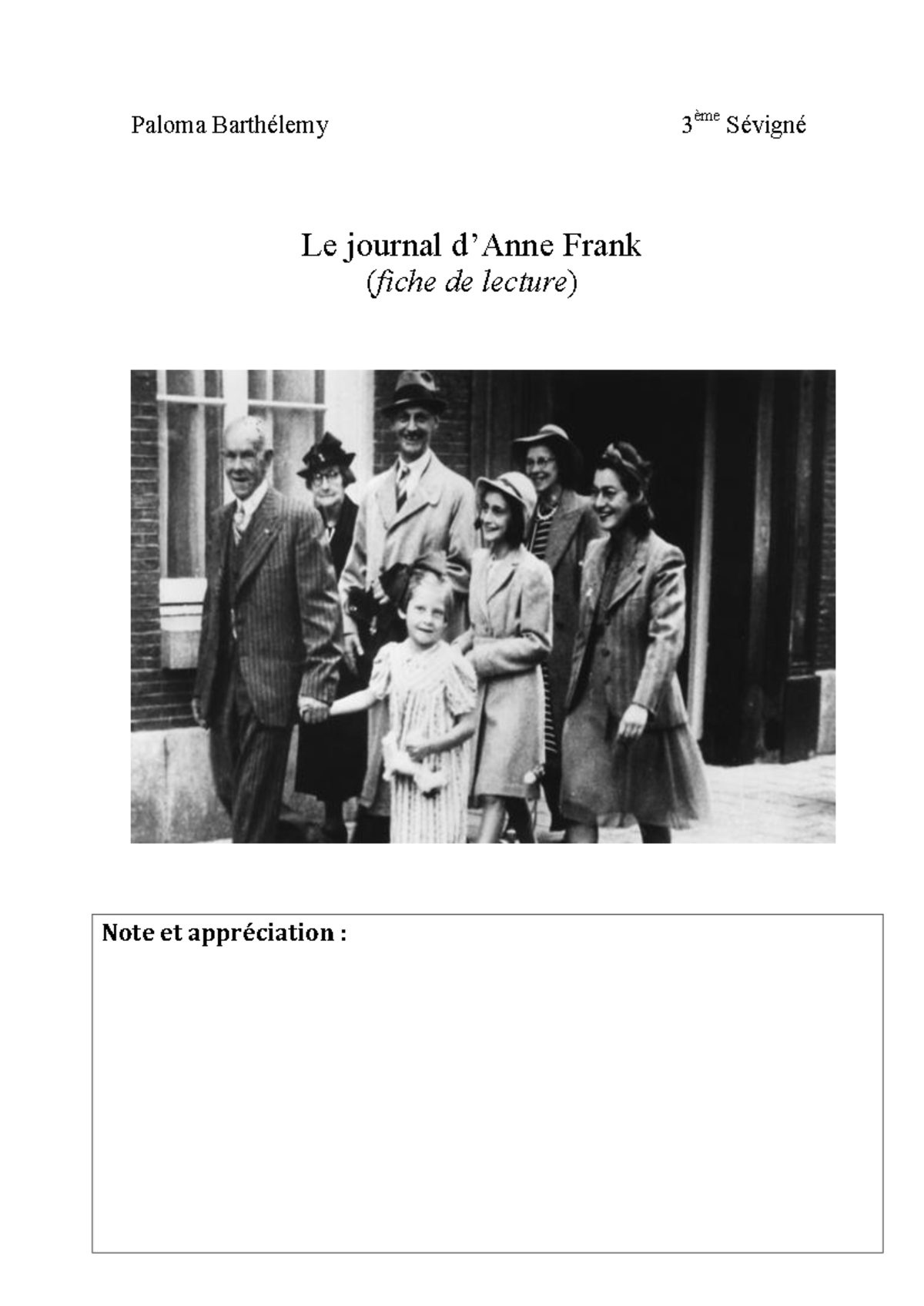 Fiche de lecture: Le Journal d'Anne Frank - Analyse et Appréciation ...