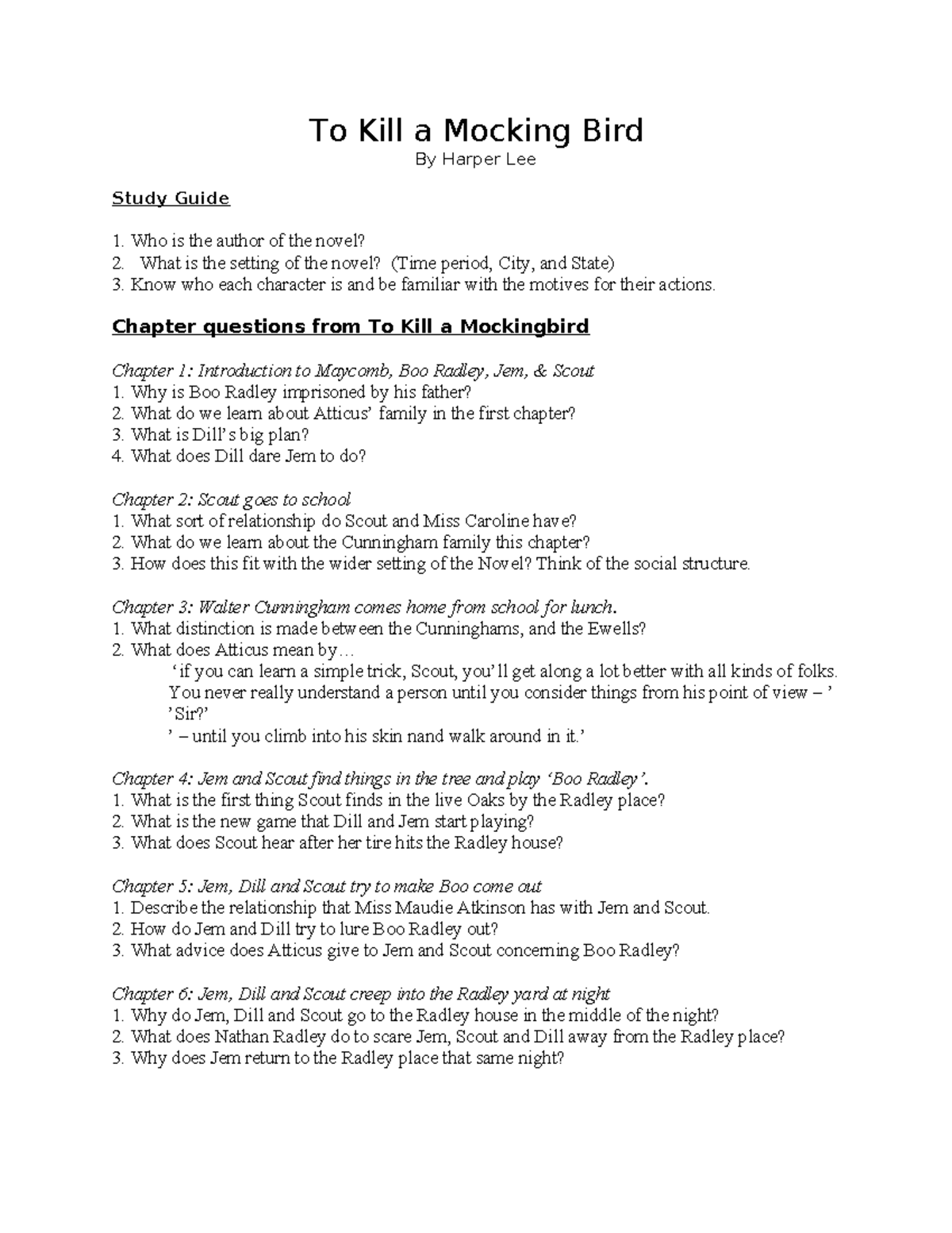 To Kill a Mockingbird (ENG 101) Comprehensive Study Guide - Studocu