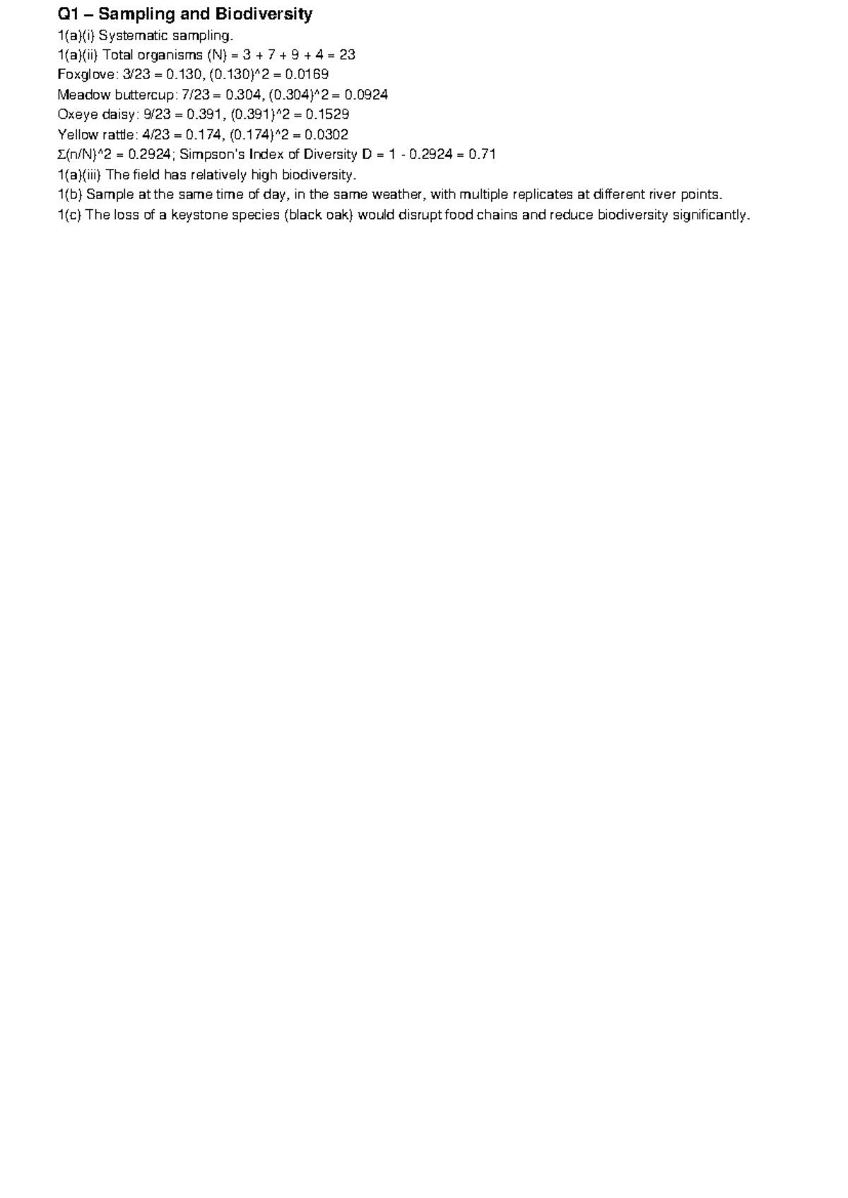OCR AS Biology H020 02 June 2024 Exam Answers on Sampling ...