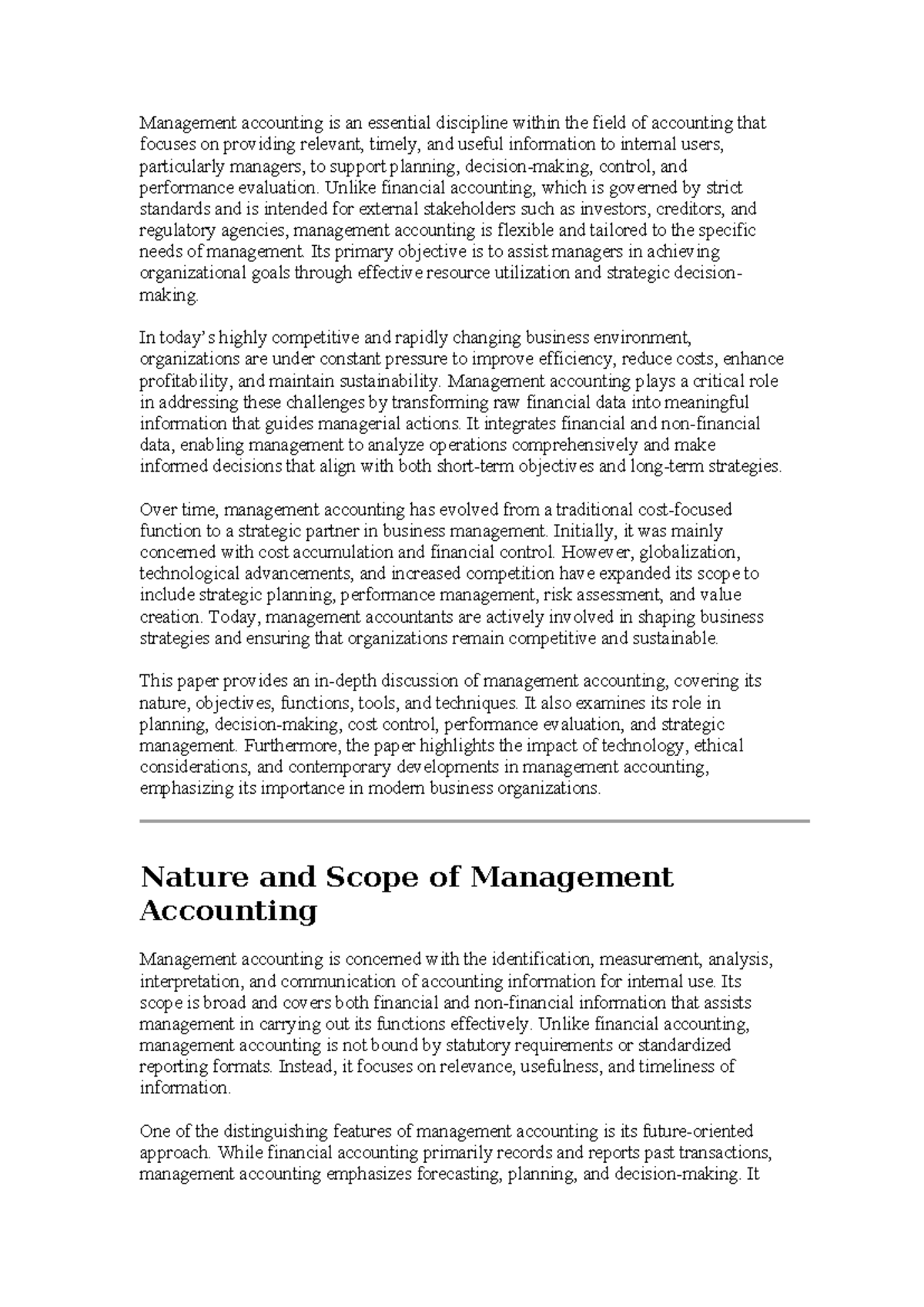 Acctng - Lesson on Management Accounting: Objectives & Functions - Studocu