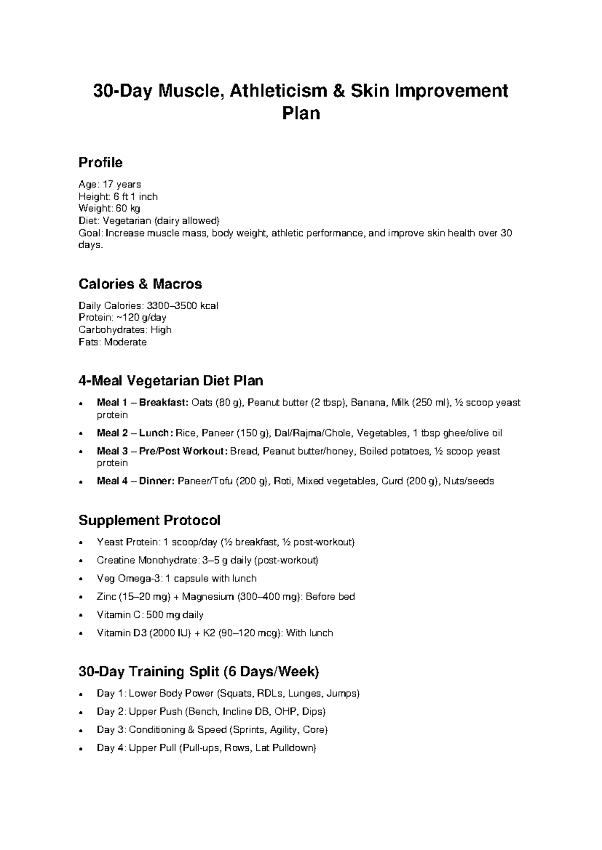 30-Day Muscle & Athleticism Improvement Plan (Age: 17) - Studocu