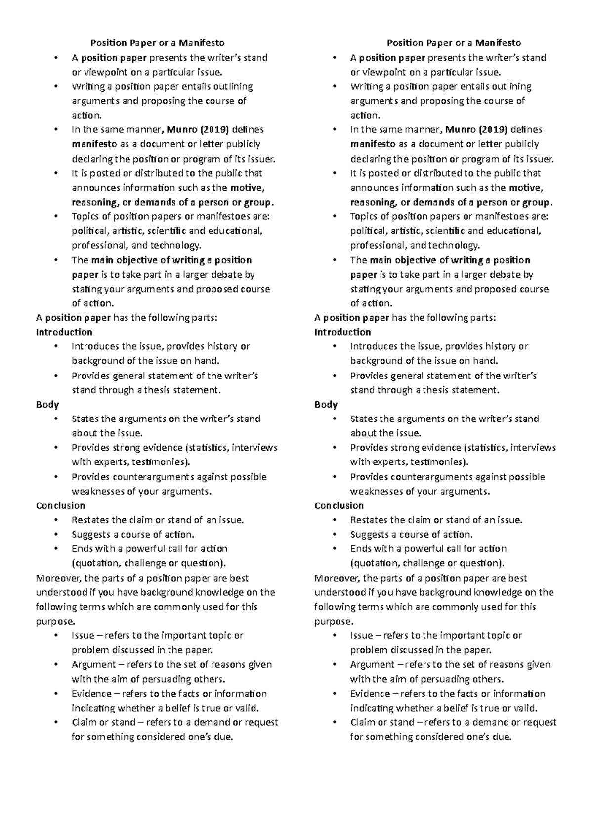 Position Paper or Manifesto: Crafting Effective Arguments and Action ...