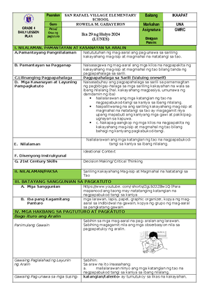 DLP-GMRC-DAY2 (ST) - LESSON PLAN FOR GRADE IV - GRADE 4 DAILY LESSON ...