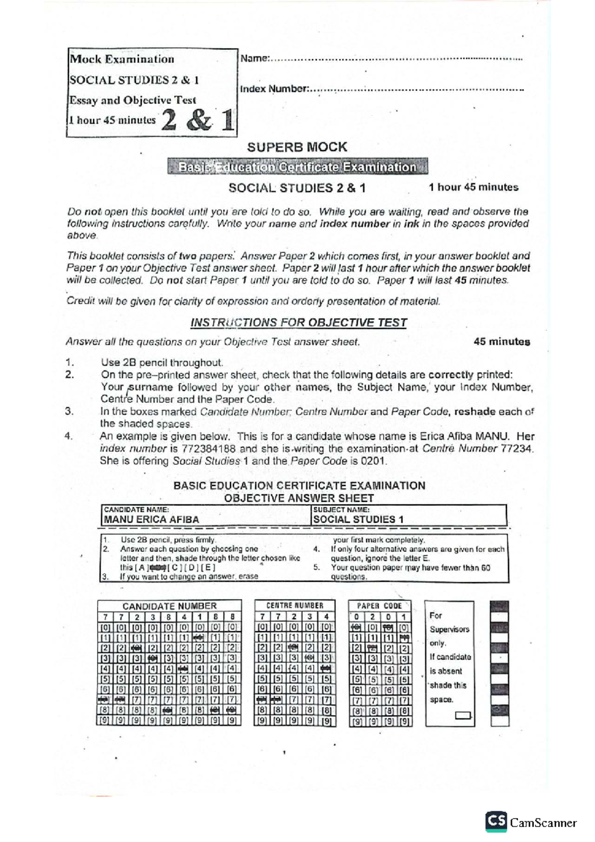 SOCIAL STUDIES 2 1 Mock Exam: Essay & Objective Test Guide - Studocu