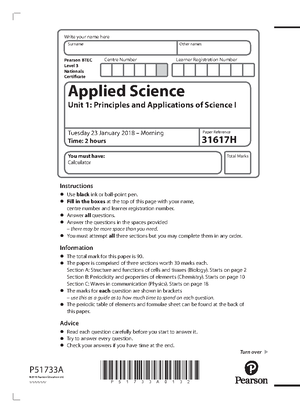 A Unit 1 Workbook - Revision resource for unit 1 chemistry exam. - Level 3 BTEC Applied Science ...
