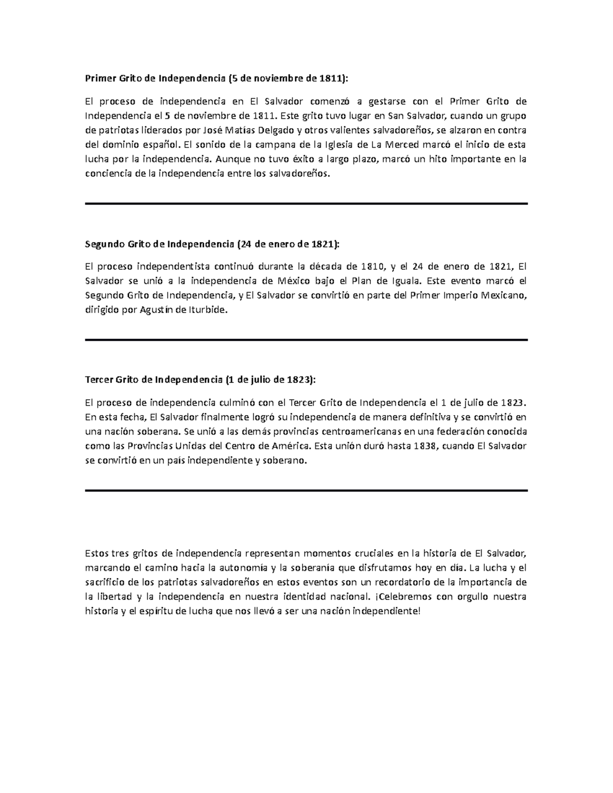 Historia de la Independencia de El Salvador: Gritos y Héroes - Studocu
