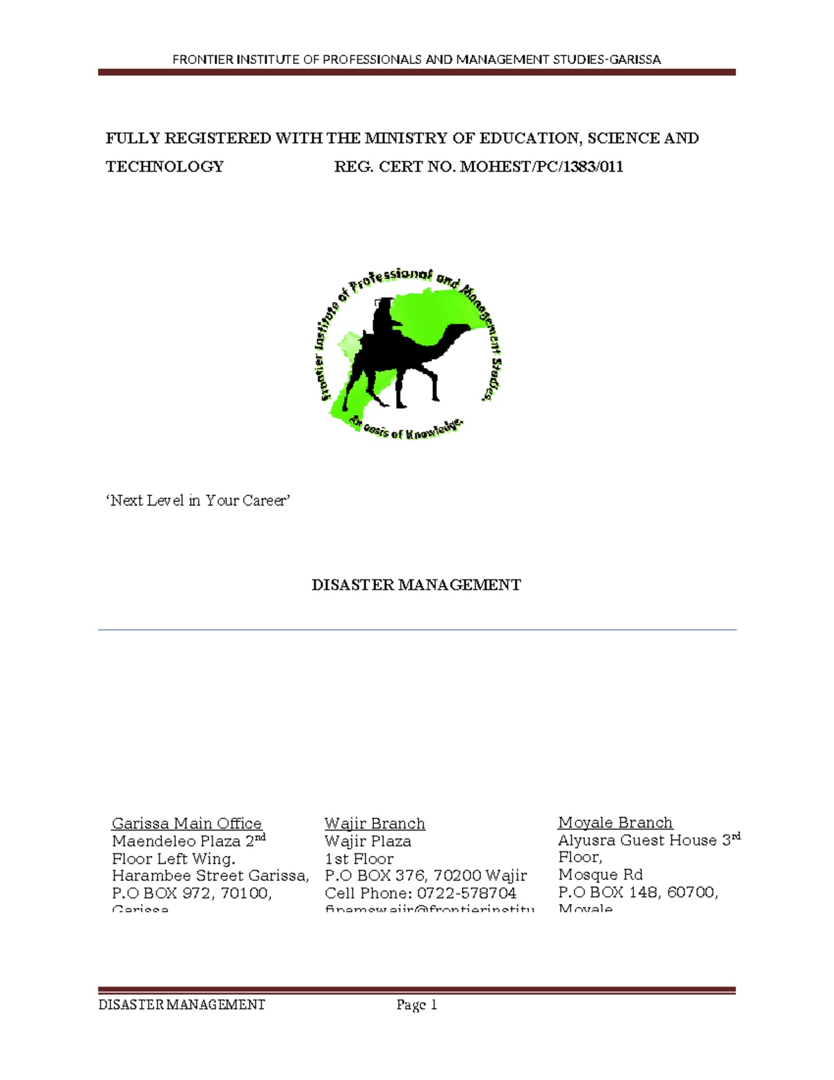 Disaster Management - Class Notes (DMT 101) - Studocu