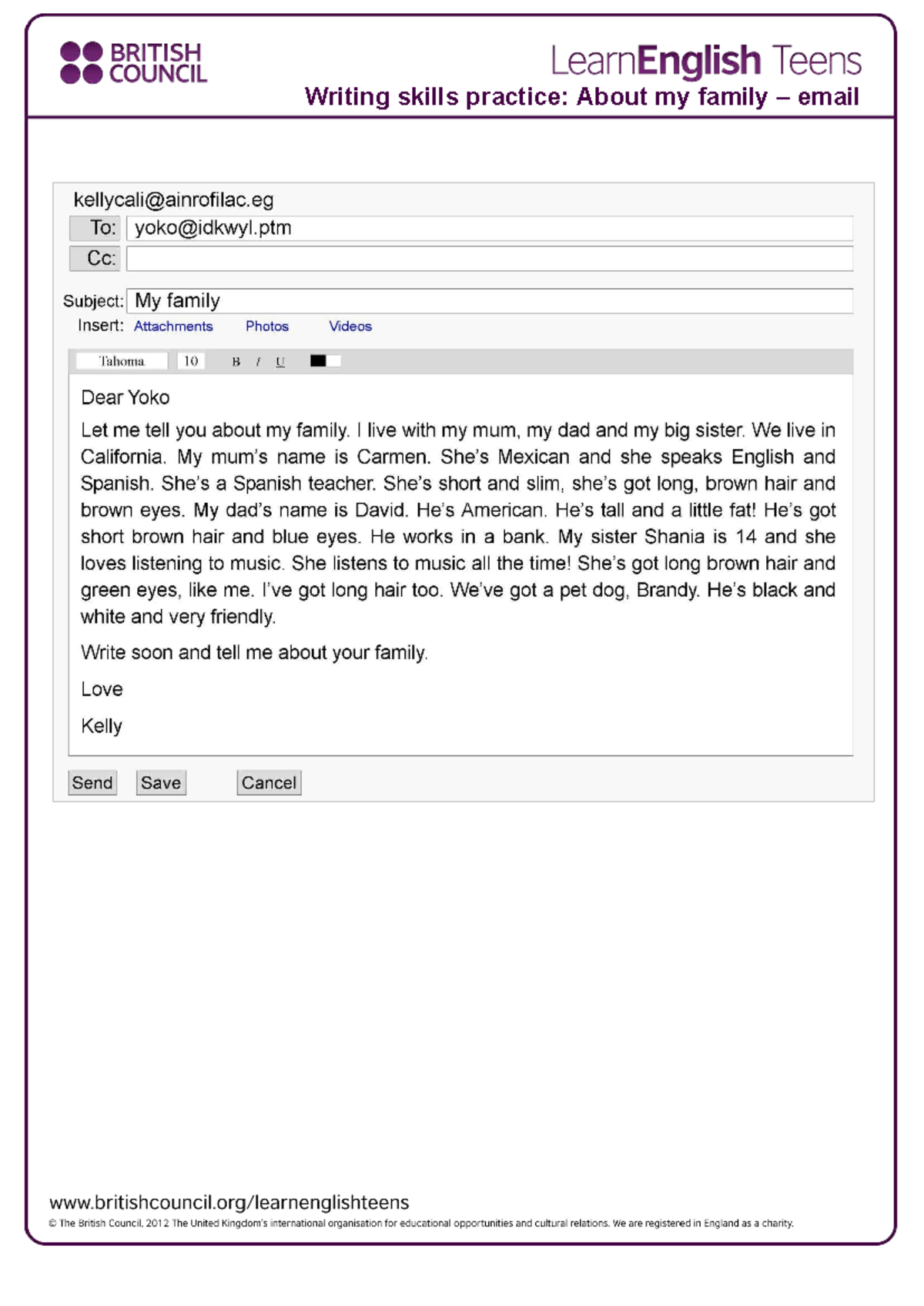 BRITISH COUNCIL LearnEnglish Teens: Writing Skills - Family Email - Studocu