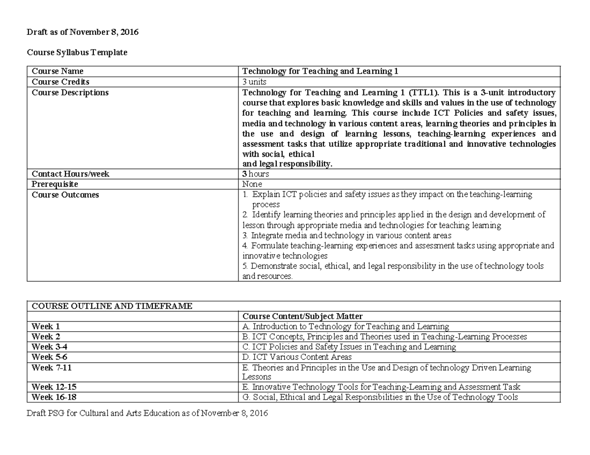 Course-syllabus-ttl-1 compress - Draft as of November 8, 2016 Draft PSG ...