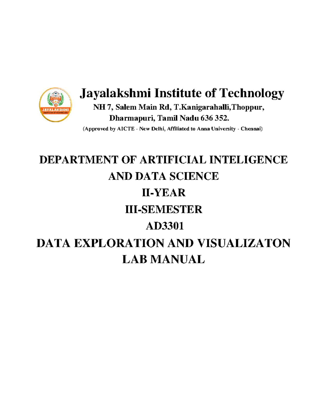 LAB Manual for AD3301 Data Exploration & Visualization Techniques - Studocu