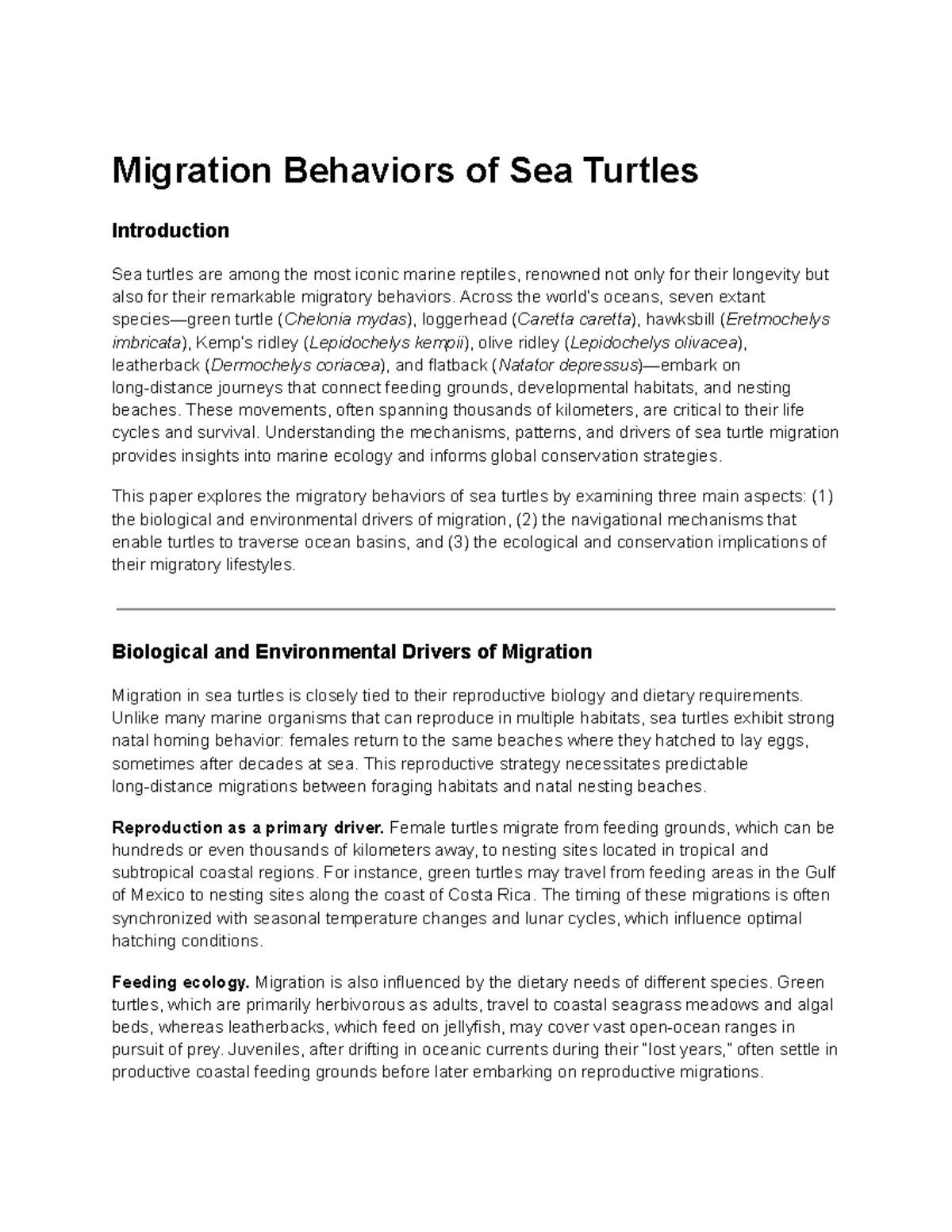 Migration Behaviors of Sea Turtles: Insights and Conservation ...