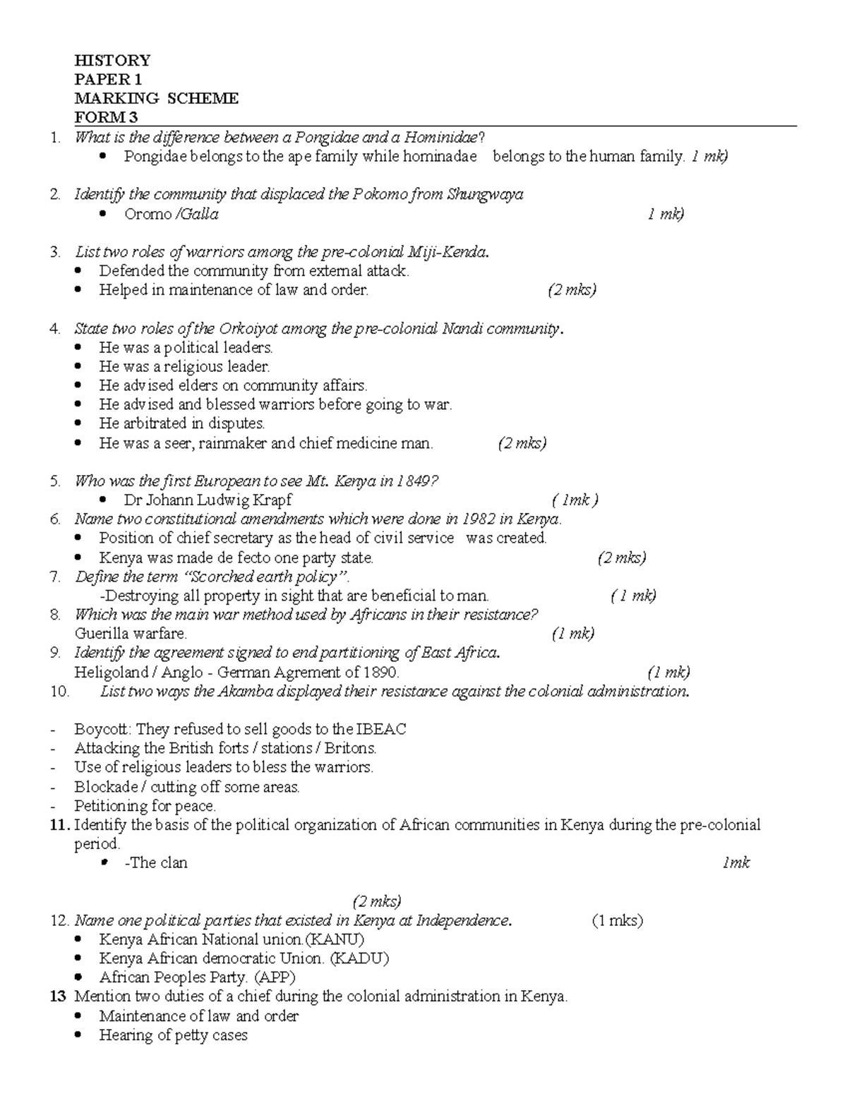 HIS F3 PP1 MS - History Paper 1 Marking Scheme 2025 - Studocu