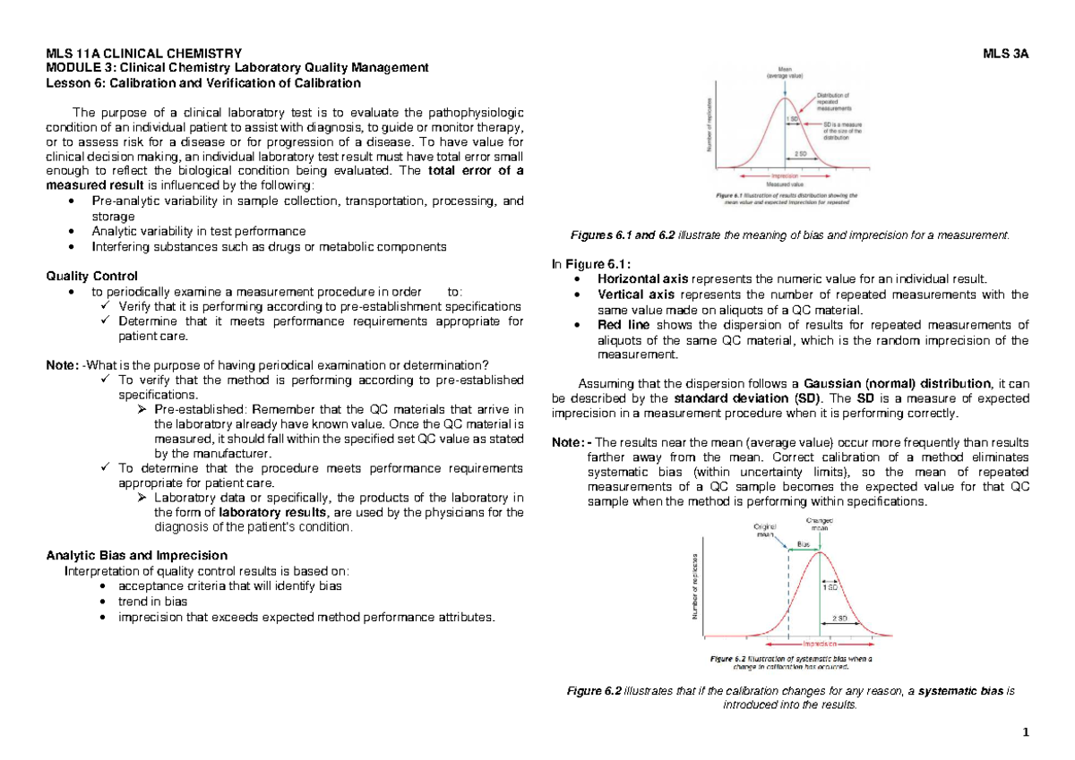 MLS 11A Clinical Chemistry Module 3: Calibration & QC Lesson 6 - Studocu