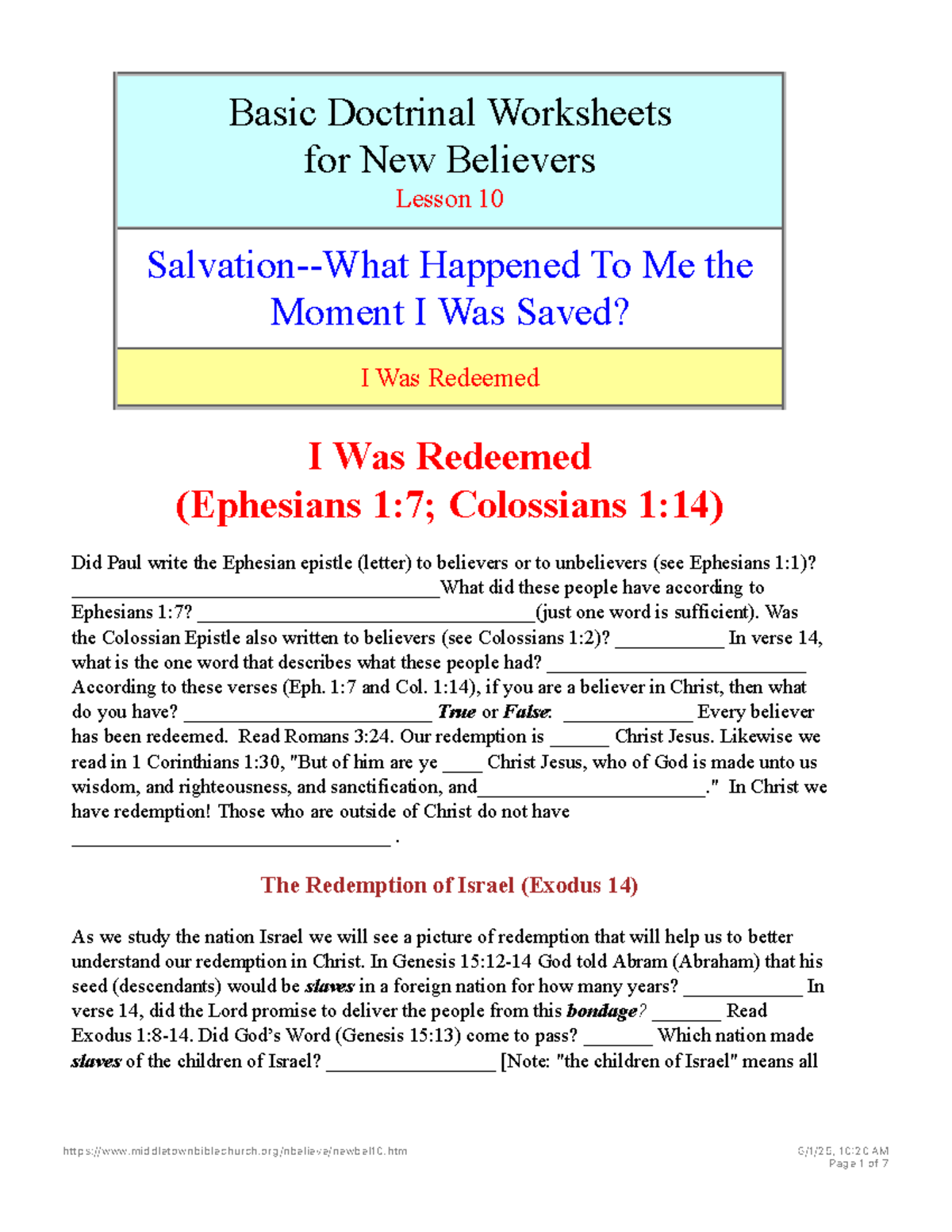 Redemption in Christ: Lesson 10 for New Believers - Studocu
