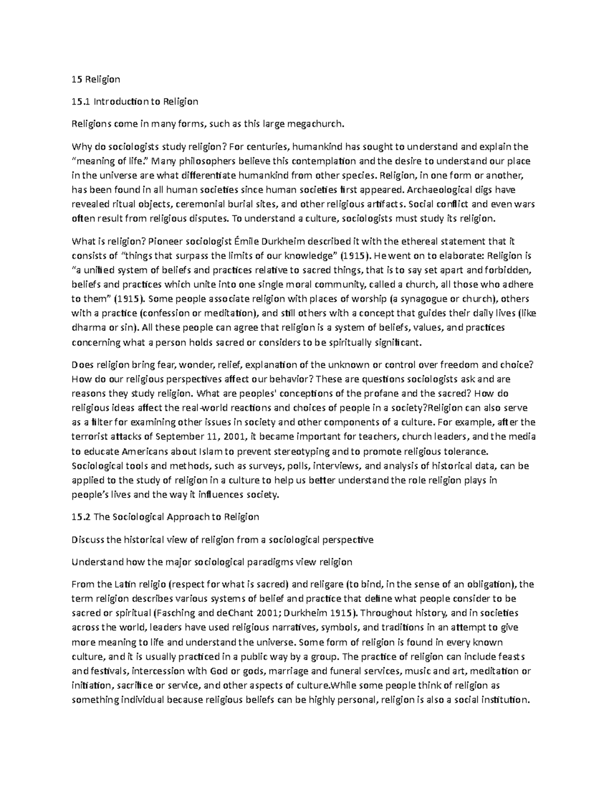 Chapter 15 religion notes - 15 Religion 15 Introduction to Religion ...