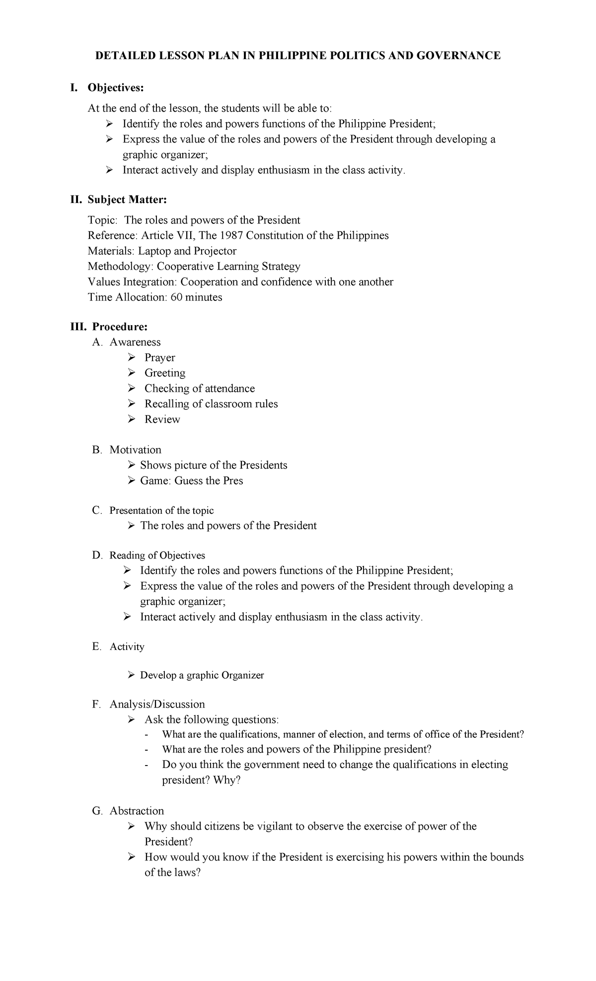 SEMI-DETAILED LESSON PLAN IN PHILIPPINE POLITICS AND GOVT - Studocu