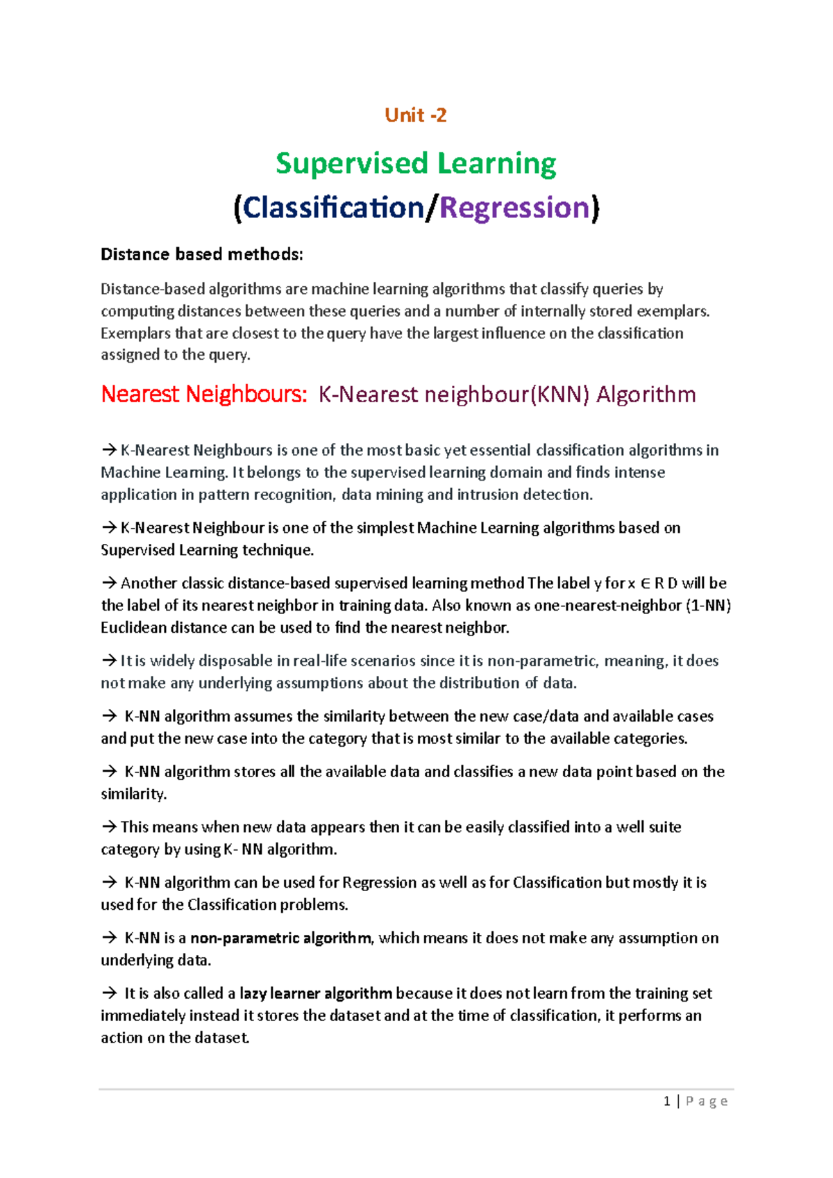 Unit II: Supervised Learning Algorithms - KNN, Decision Trees, and ...
