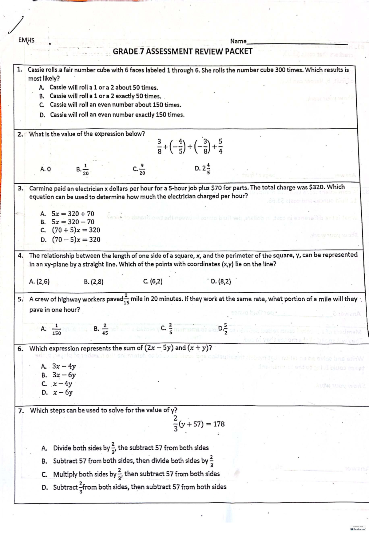 Final Exam Review for ABC123: Essential Math Concepts and Problems ...