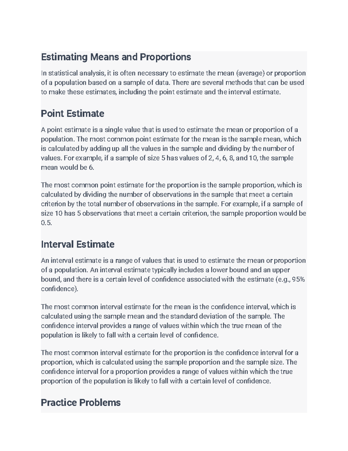 Estimating Means and Proportions: Key Concepts and Methods - Studocu