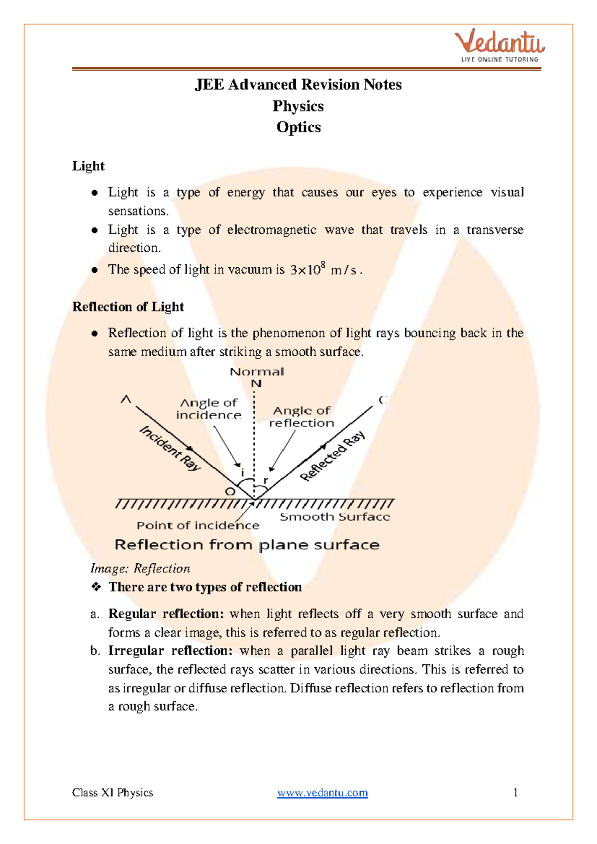 JEE Advanced Physics Revision Notes: Optics and Light Concepts - Studocu