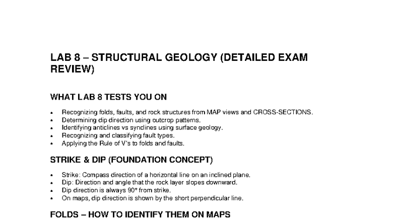 Earth 121L Lab 8: Structural Geology Exam Review Guide - Studocu