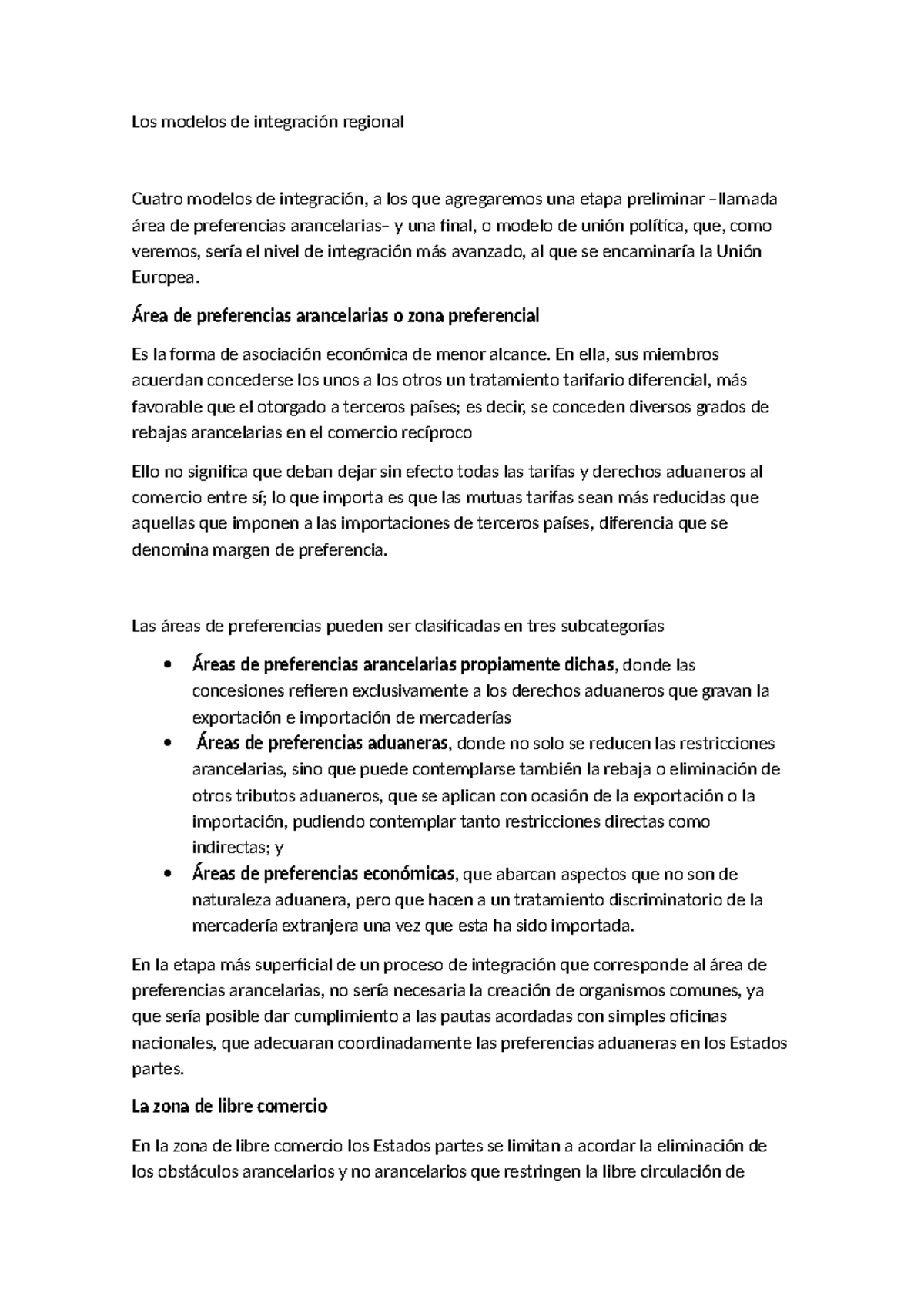 Modelos de Integración Regional: Resumen y Análisis (Curso: 12345 ...