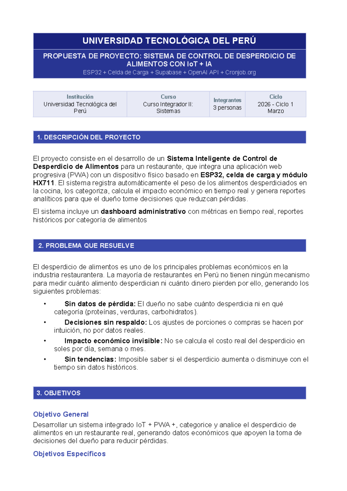 Propuesta de Proyecto: Sistema de Control de Desperdicio de Alimentos ...