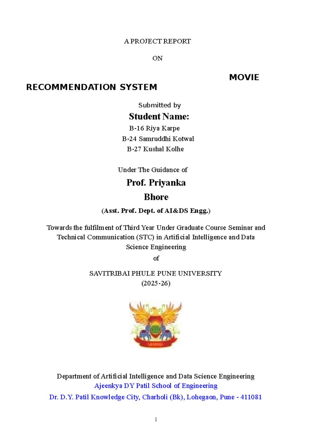 Movie Recommendation System Project Report (STC) - Studocu