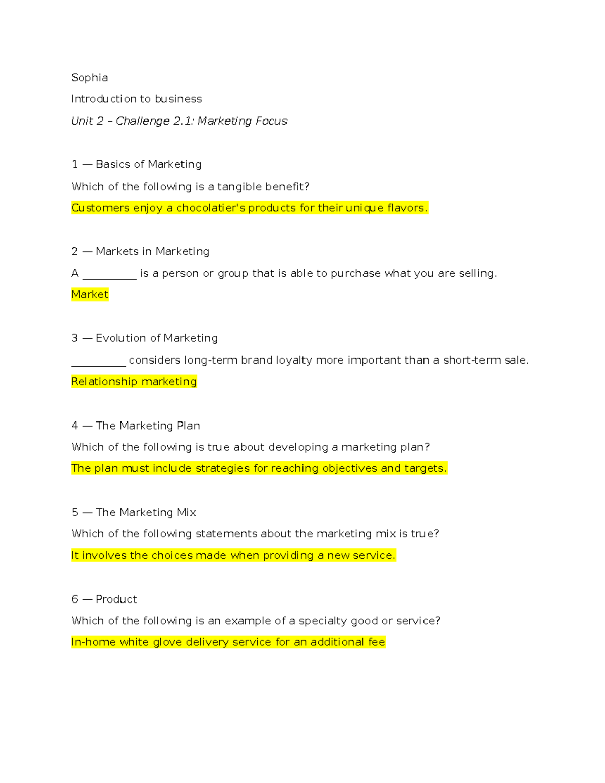 Introduction to business Unit 2 – Challenge 2.1 Marketing Focus ...