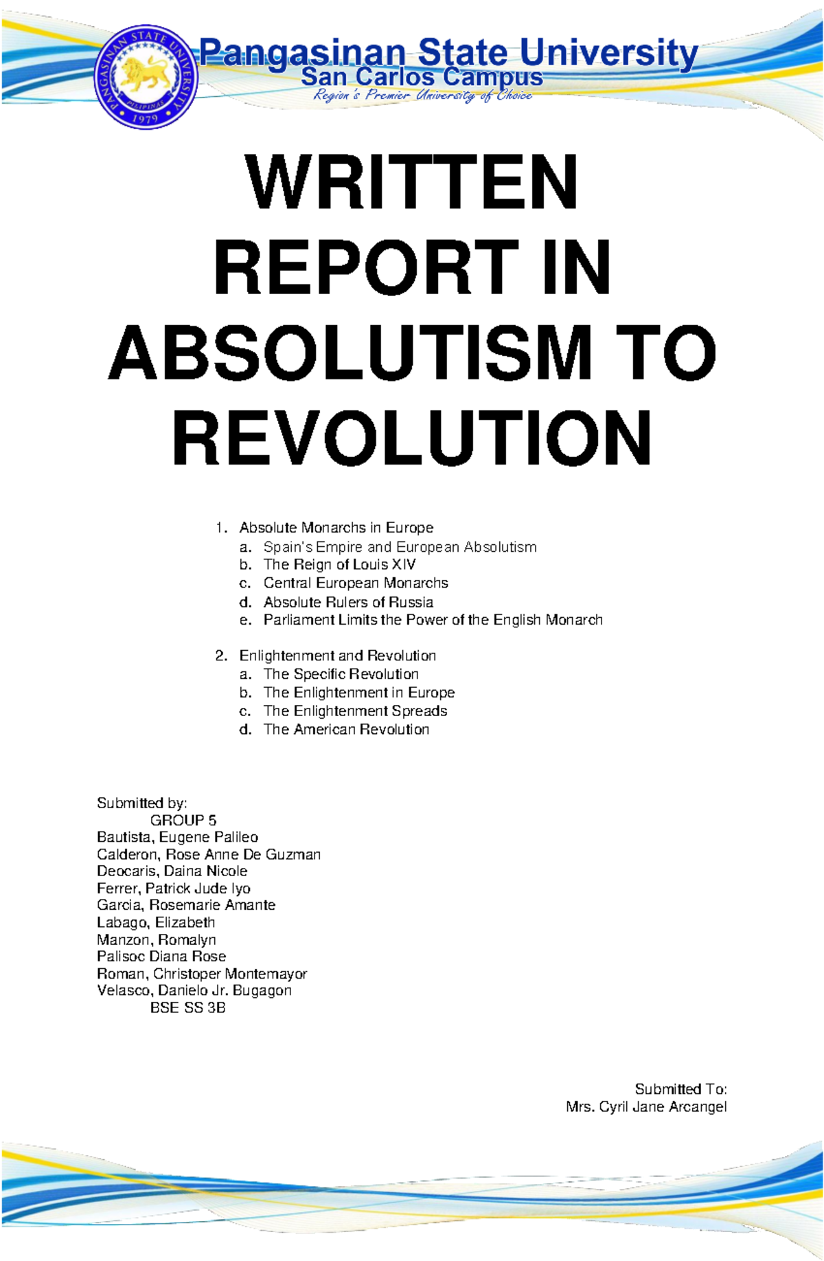 WH2 Group 5 Final Report: Absolutism and Revolution Analysis - Studocu