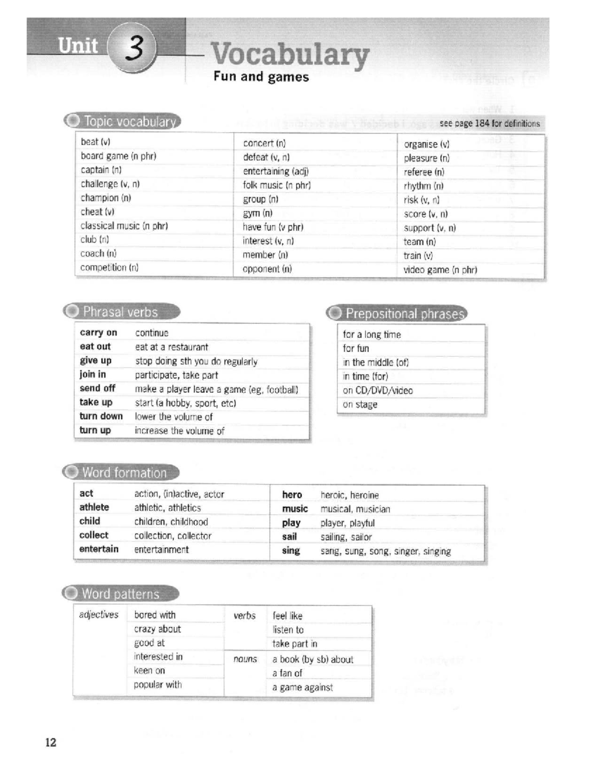 Unit 3 Vocabulary: Fun and Games Overview and Activities - Studocu