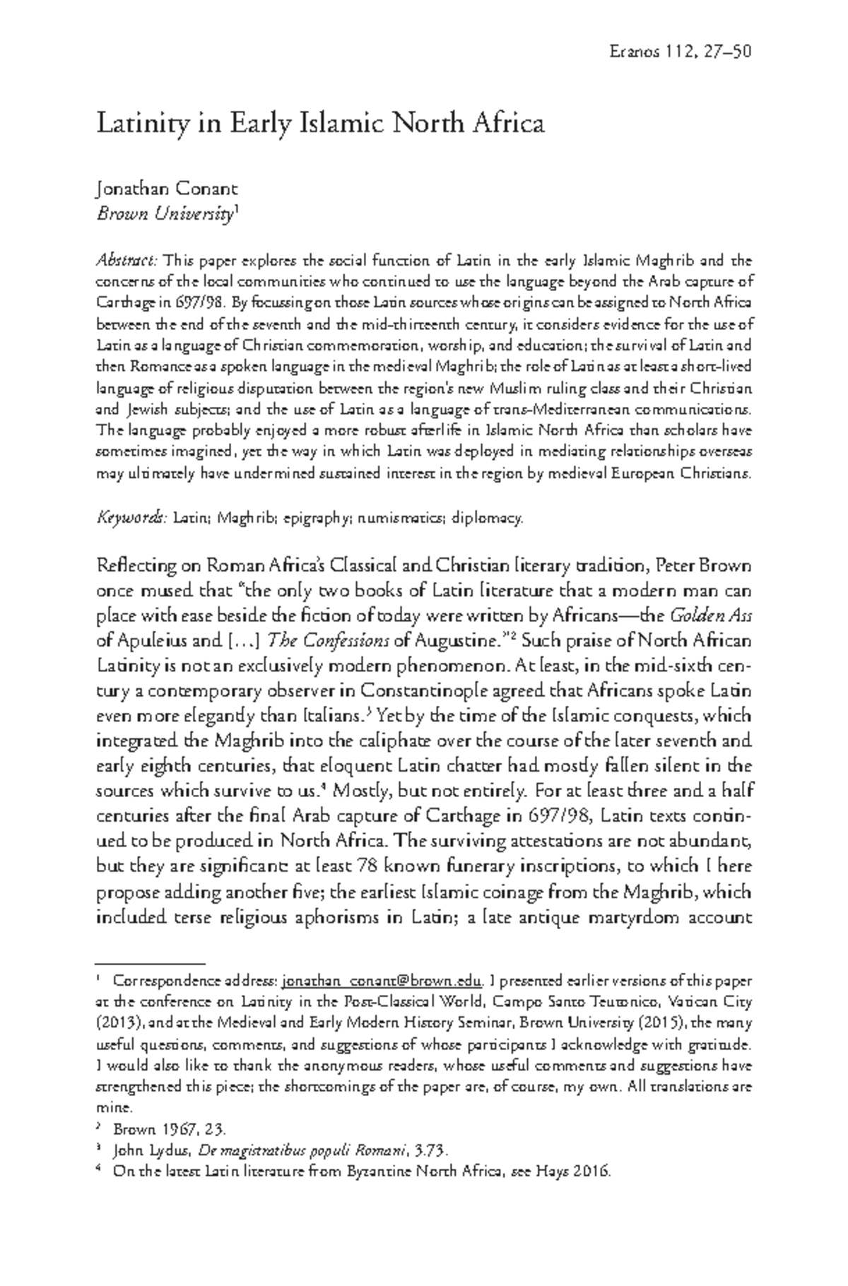 2 Conant 27-50 - good notes - Eranos 112, 27– Latinity in Early Islamic ...