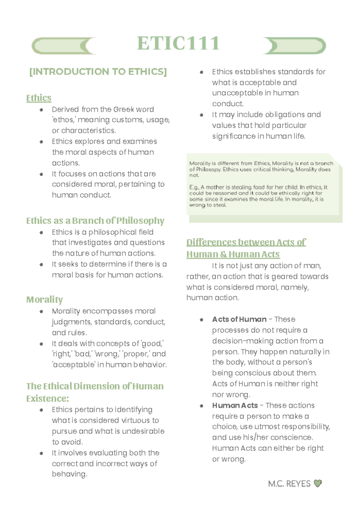 ETIC111 - Prelims - Comprehensive Ethics Reviewer Guide - Studocu