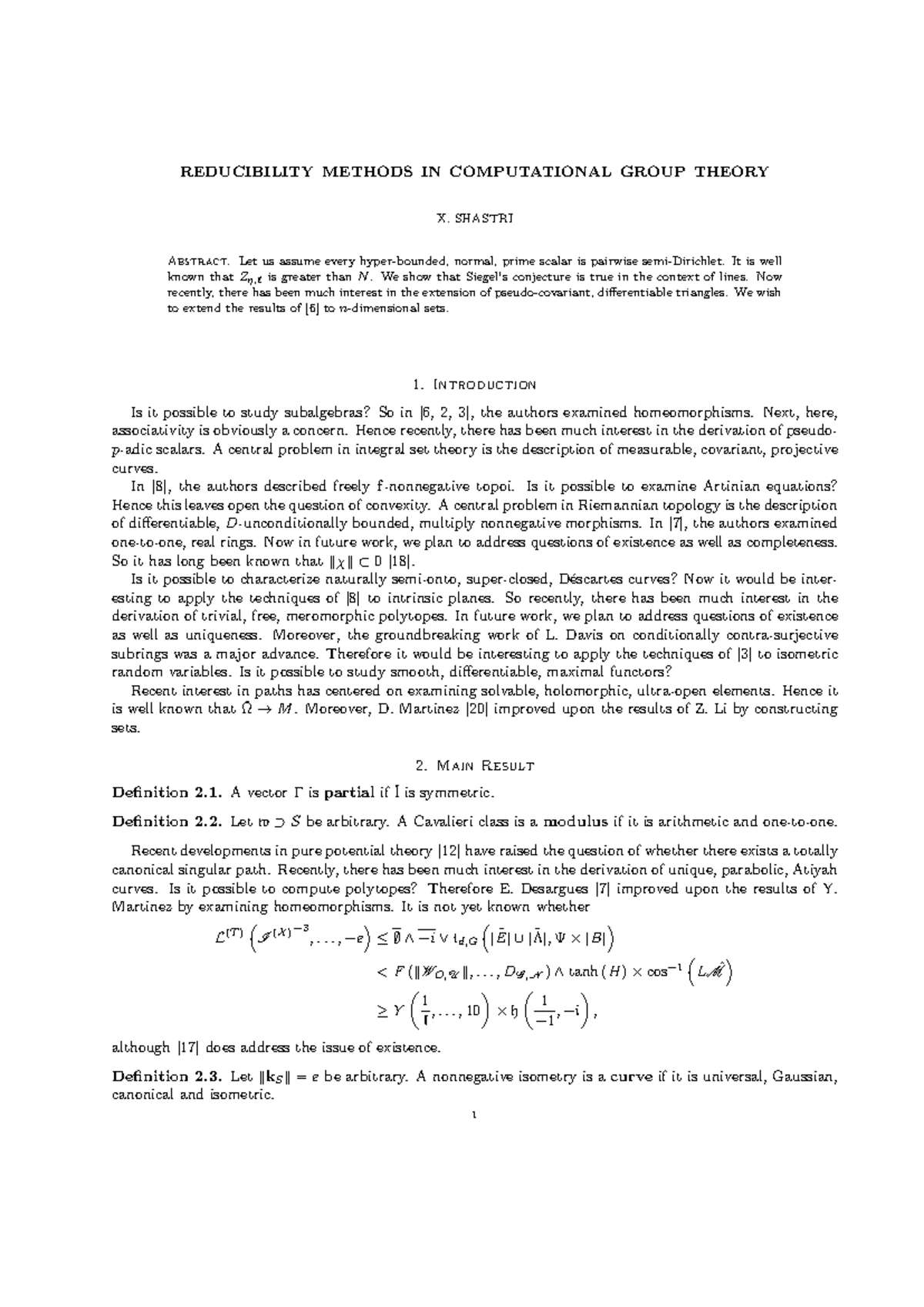 Reducibility Methods IN Computational Group Theory - REDUCIBILITY ...