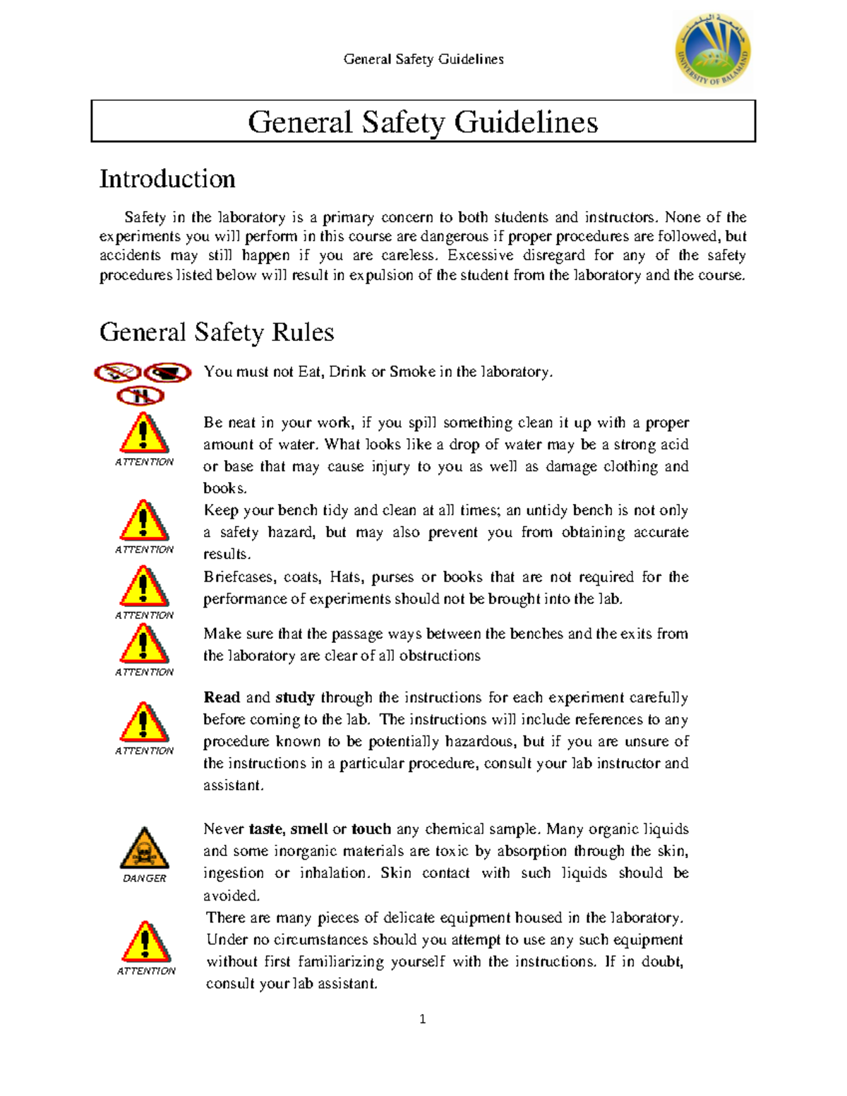 CHEM203 General Safety Guidelines for Laboratory Work - Studocu