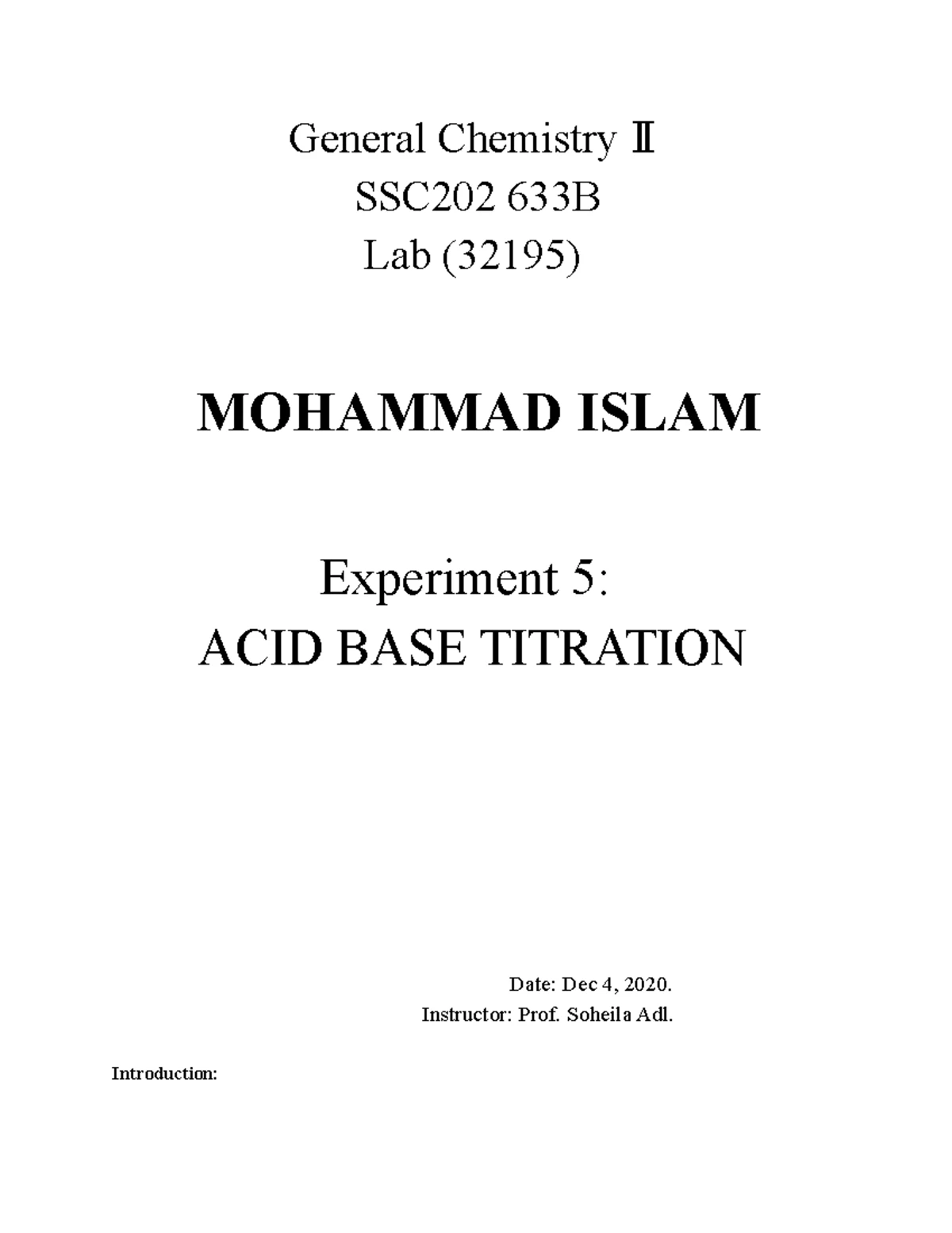 Expt 5 Acid-Base Titration S-23-3 - Experiment 5 – Acid-Base Titration ...
