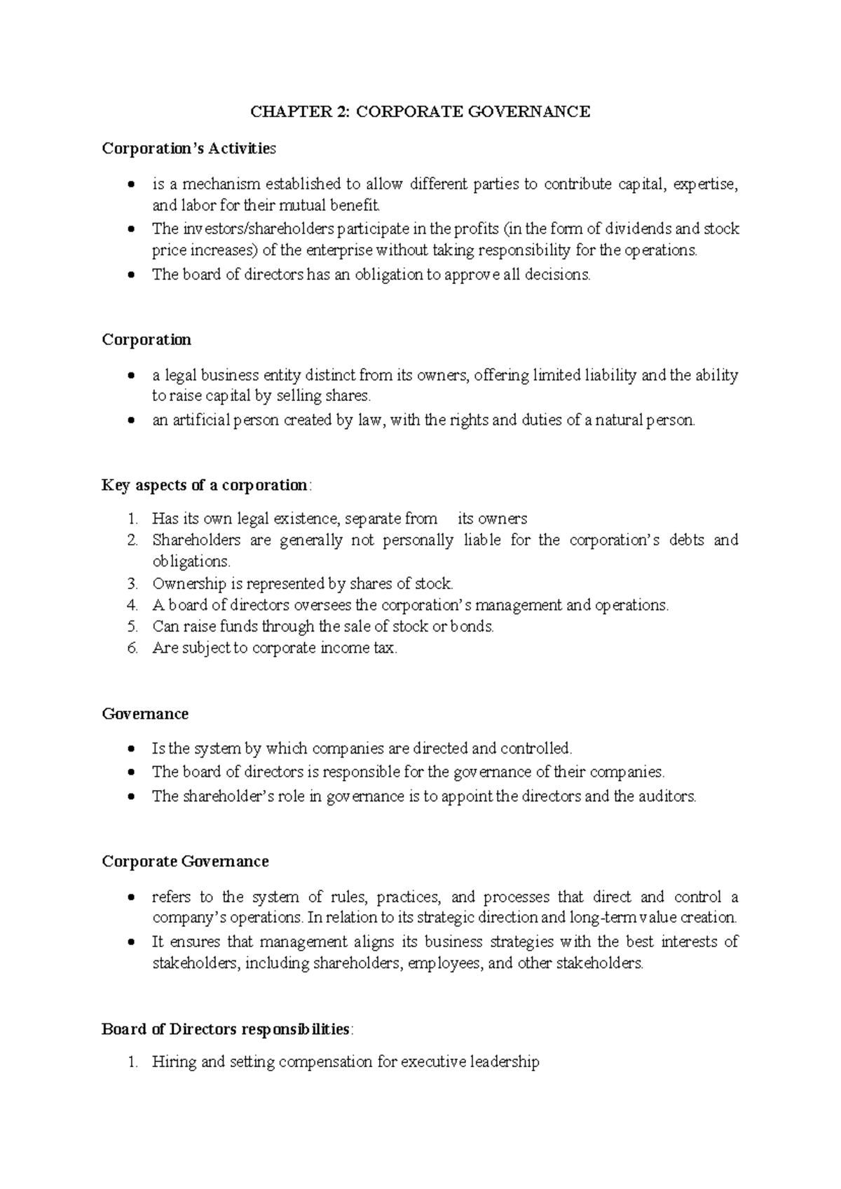 Chapter 2: Corporate Governance - Key Concepts and Board ...