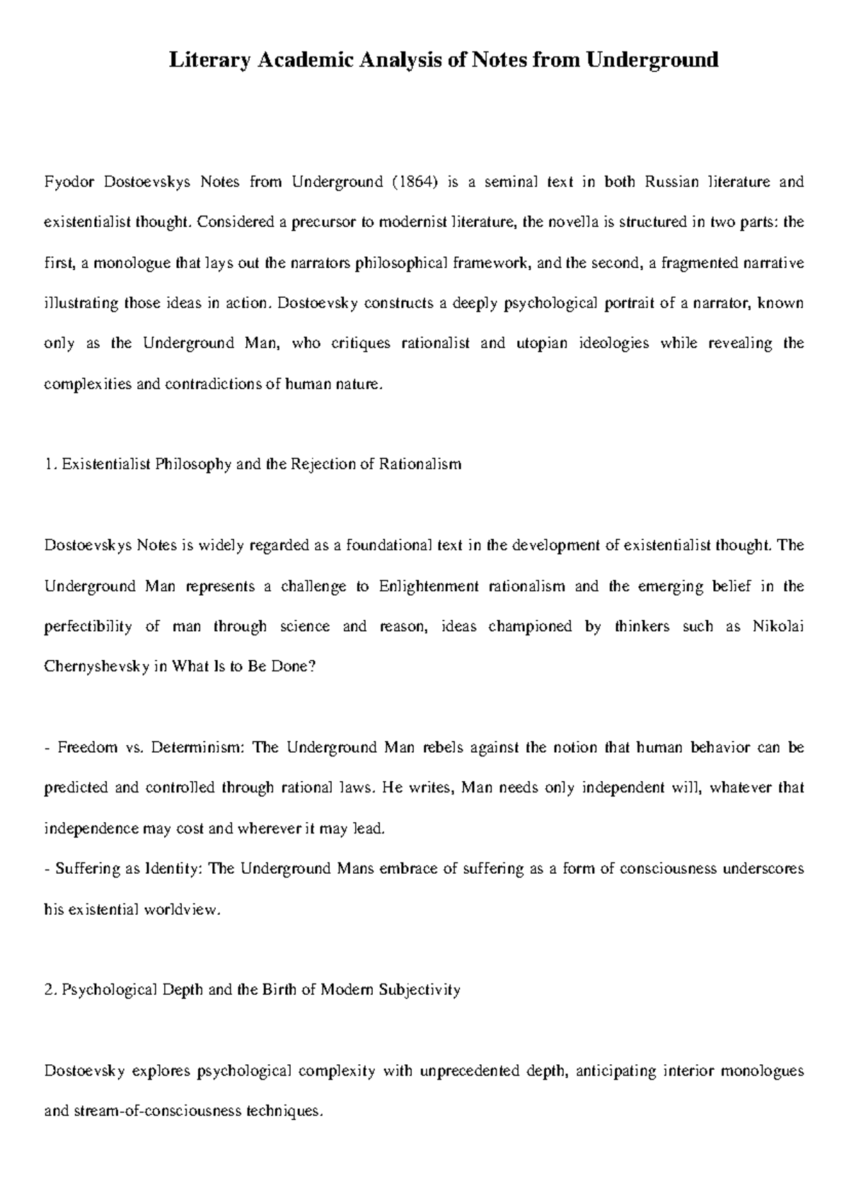ENG 201: Literary Analysis of Dostoevsky's Notes from Underground - Studocu