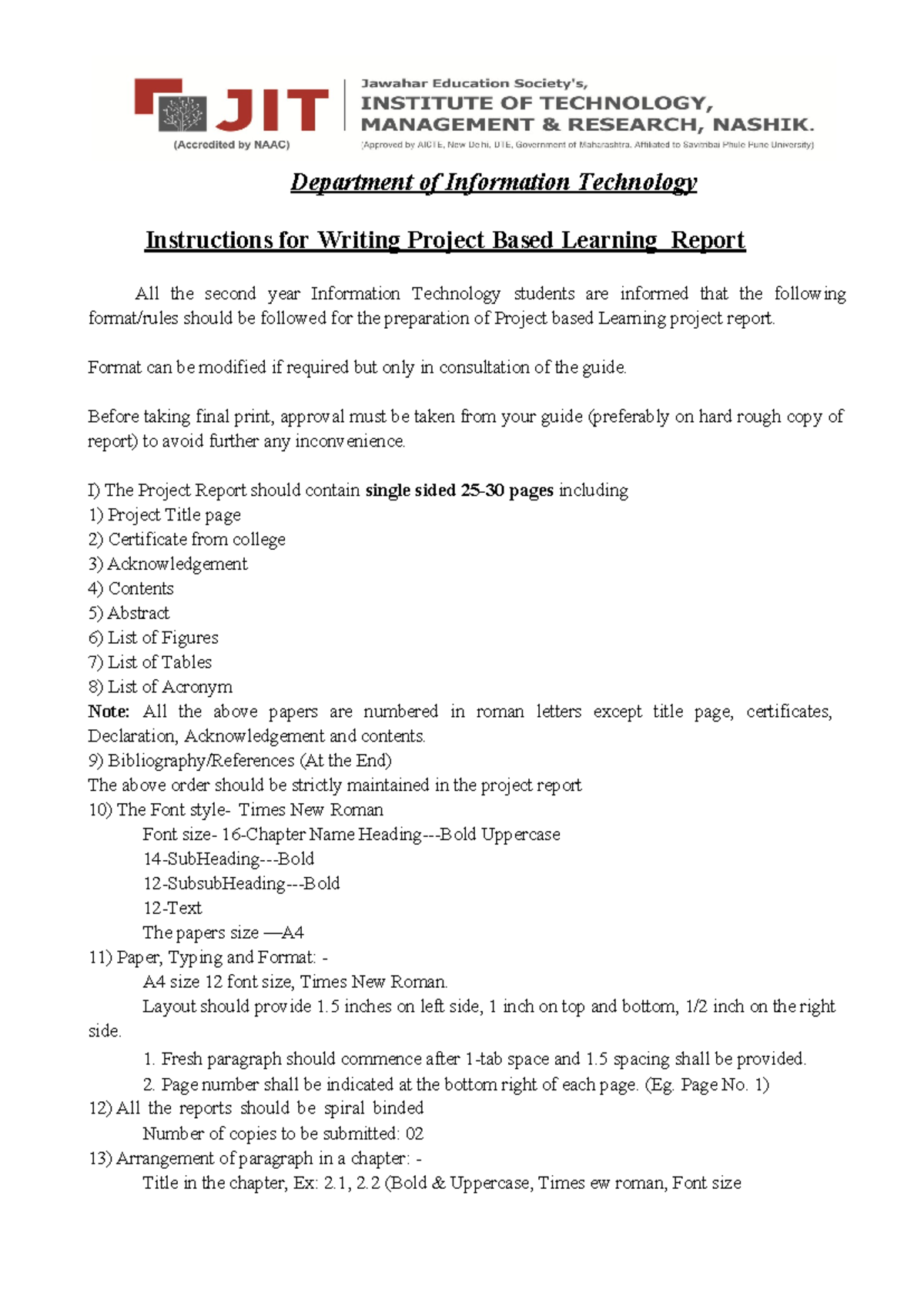 SEIT 214458 Project Based Learning Report Format Guidelines - Studocu