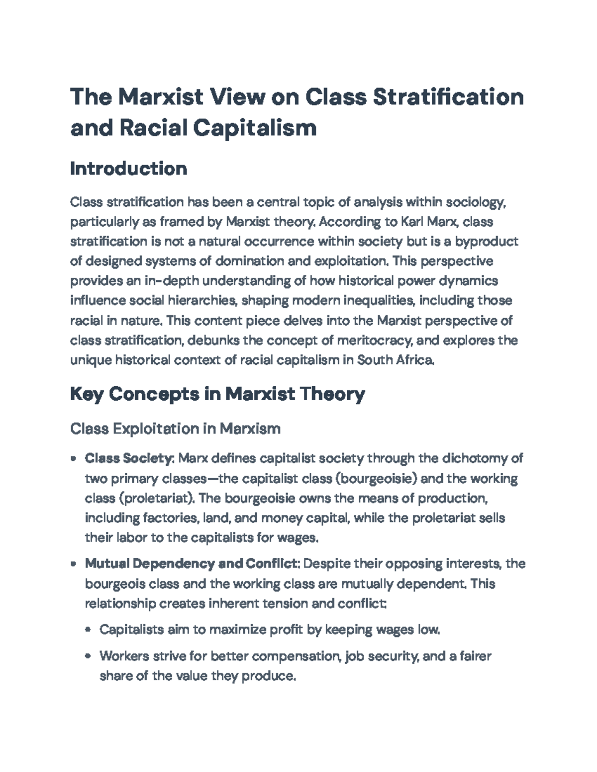 Marxist Perspectives on Class Stratification & Racial Capitalism ...