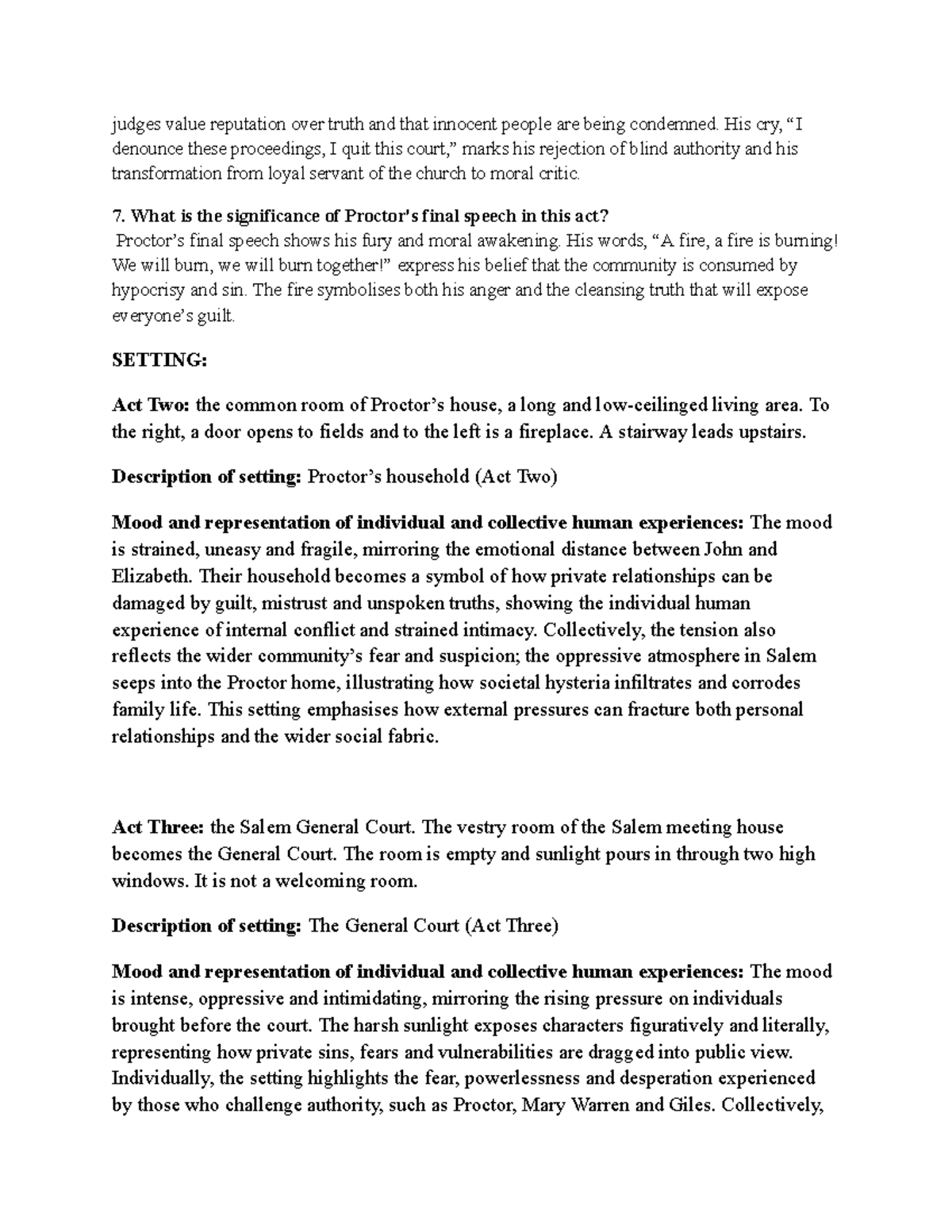 Study Guide - MOD A Responses: The Significance of Proctor's Final ...