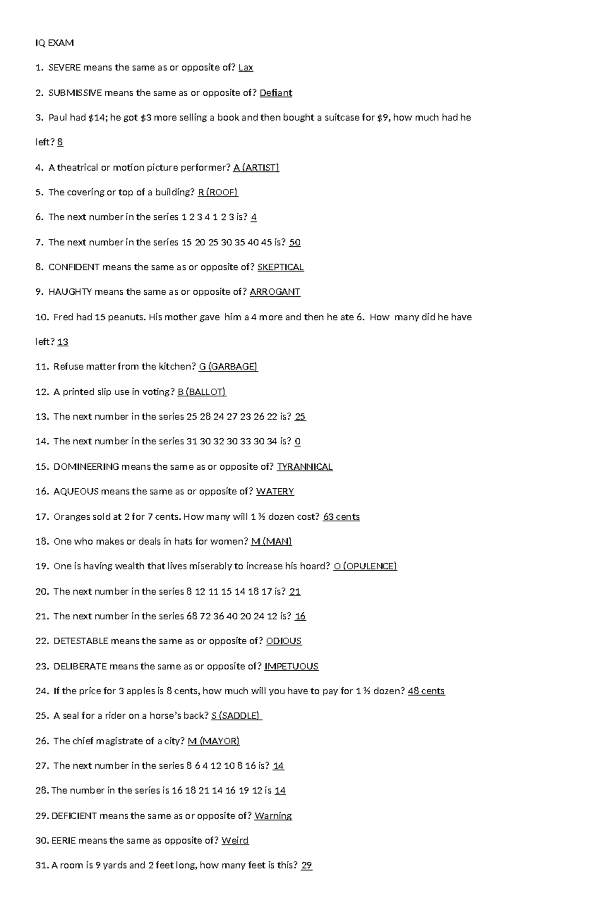 Neuro IQ Test Practice Questions - PAFGCT - Studocu